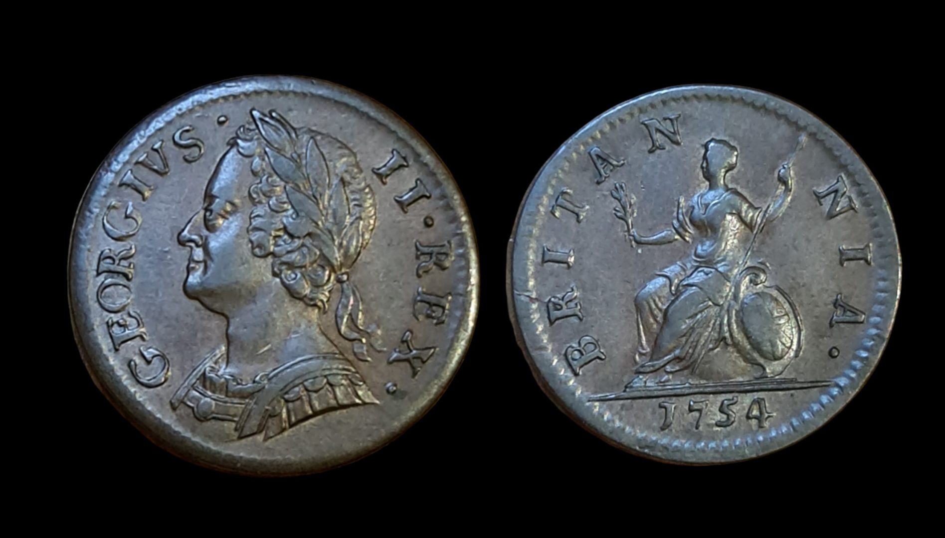 George II Farthing 1754 Combined - GM Coins | Premier UK Coin Dealers